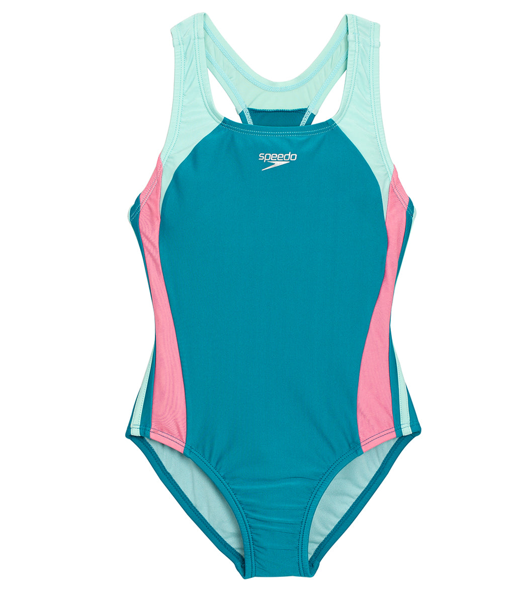 Speedo Girls' Solid Infinity Splice One Piece Swimsuit (Big Kid) at ...