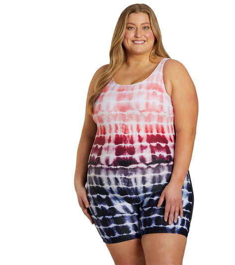 Sporti Plus Size Unitard Shibori Ombre One Piece Swimsuit at SwimOutlet.com
