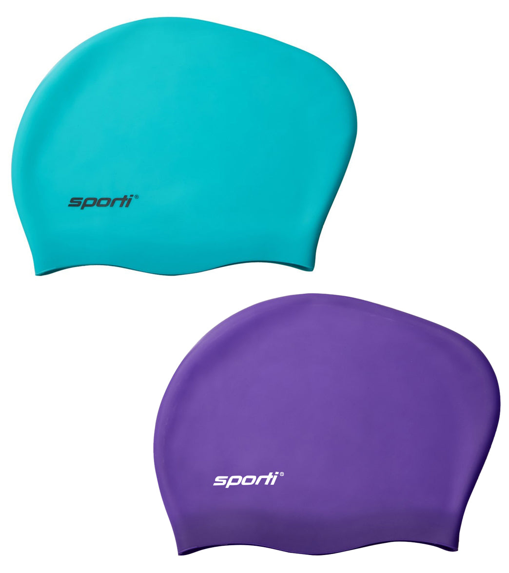 Sporti Long Hair Bun Silicone Swim Cap Set of 2 at SwimOutlet.com