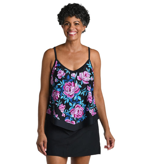 Maxine Women's Midnight Orchid Flutter Tankini Top at SwimOutlet.com