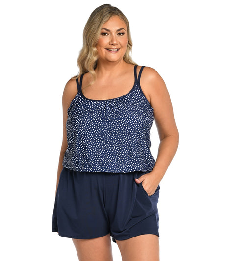 Maxine Women's Plus Size Seaside Dot Swim Romper at SwimOutlet.com