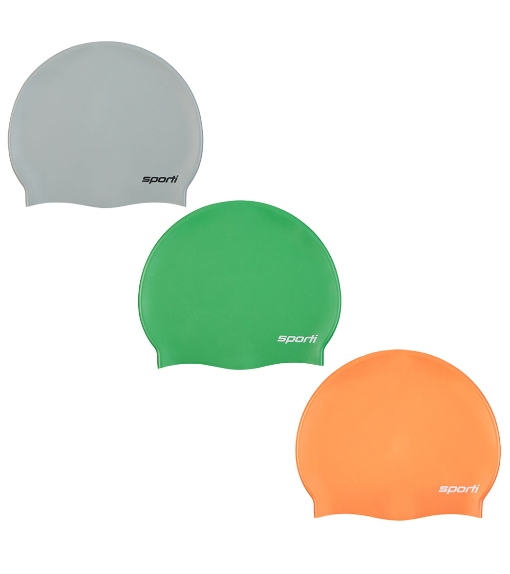 Sporti Kids' Silicone Swim Cap Set of 3 at SwimOutlet.com