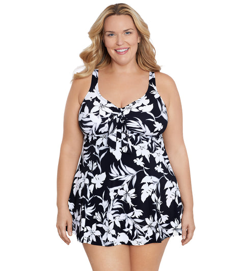 Shape Solver By Penbrooke Women's Plus Night Shade Bow Front Swim Dress ...