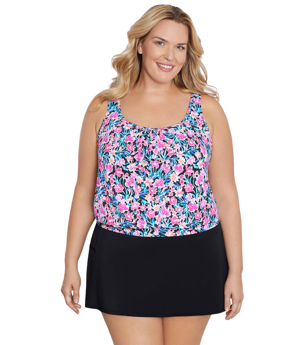 Shape Solver By Penbrooke Women's Plus Florentine Blouson Tankini Top ...