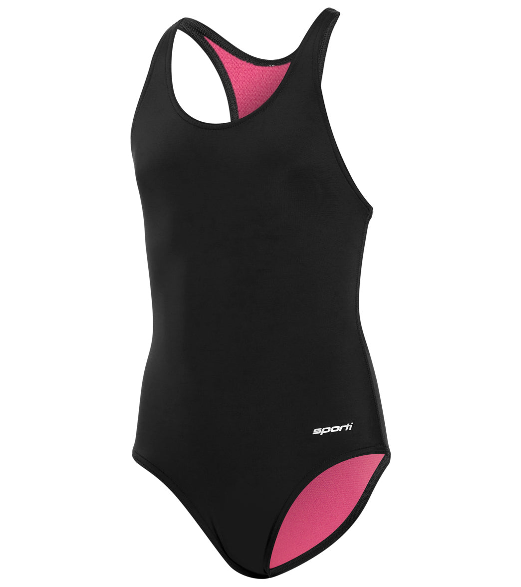 Sporti Girls' Solid Racer Back One Piece Swimsuit (Toddler, Little Kid ...