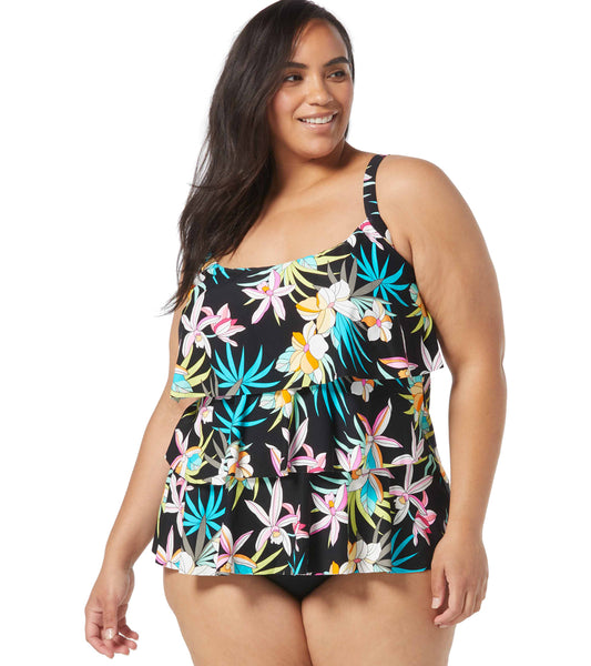 Beach House Women's Plus Size Tropic Bloom Floral Jane Ruffle Tankini ...