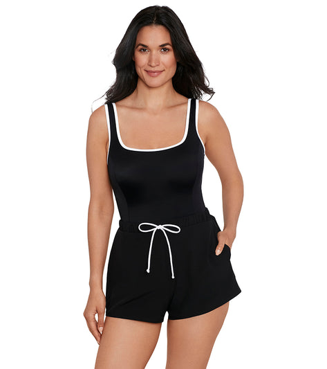 Shape Solver SPORT Women's Contrast Binding Sport Swim Romper at ...