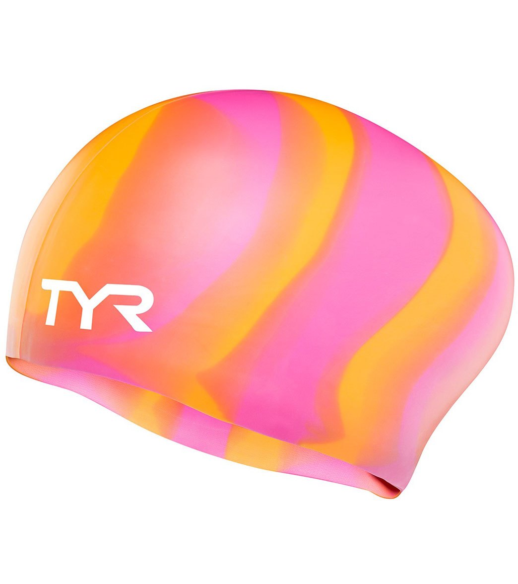 TYR Multicolor Long Hair Silicone Swim Cap at SwimOutlet.com