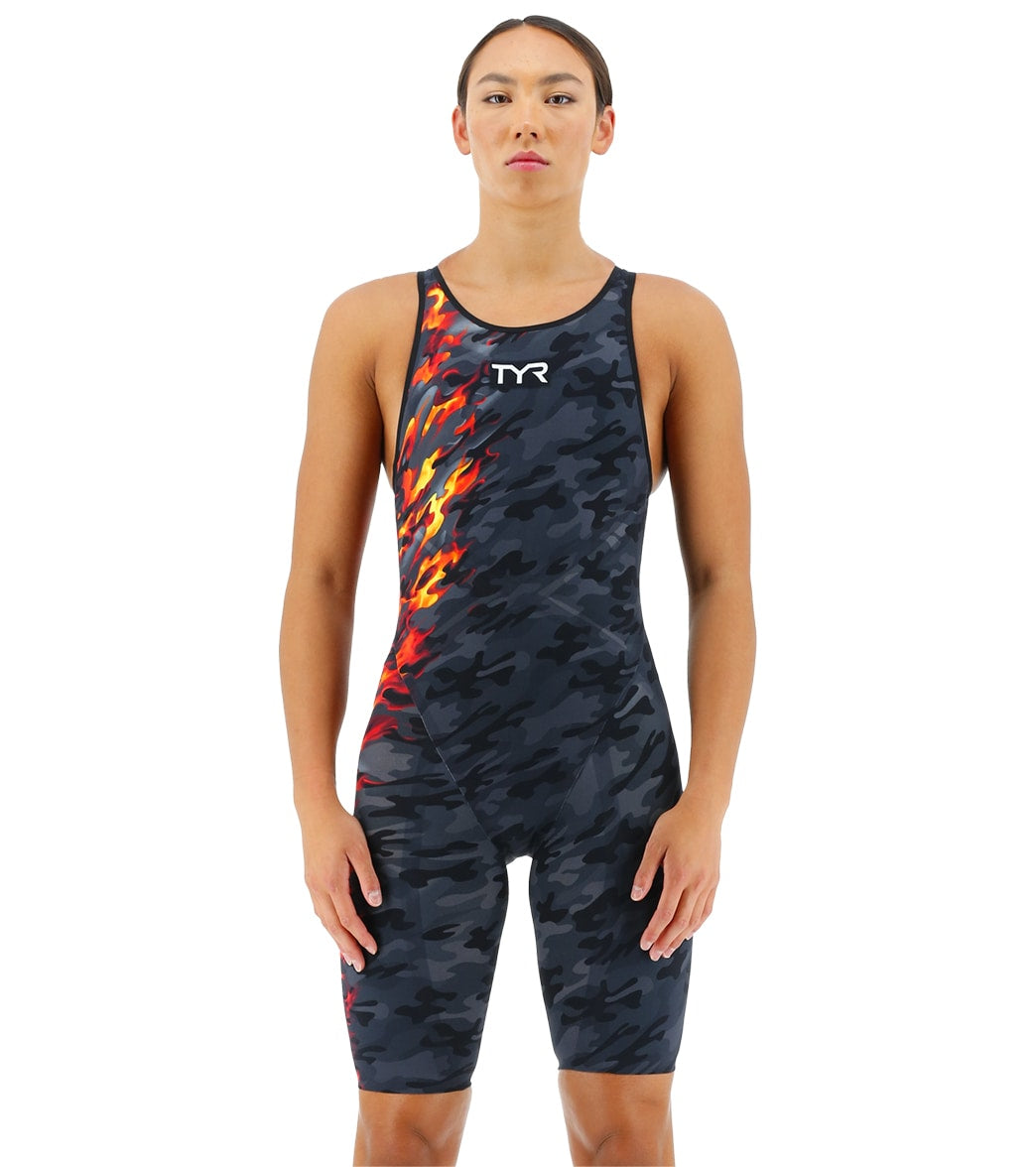 TYR Women's Venzo Camo Open Back Tech Suit Swimsuit at SwimOutlet.com