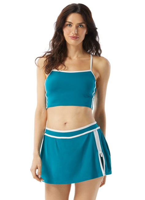 Beach House Women's Piping Solid Plateau Racer Back Crop Top at ...