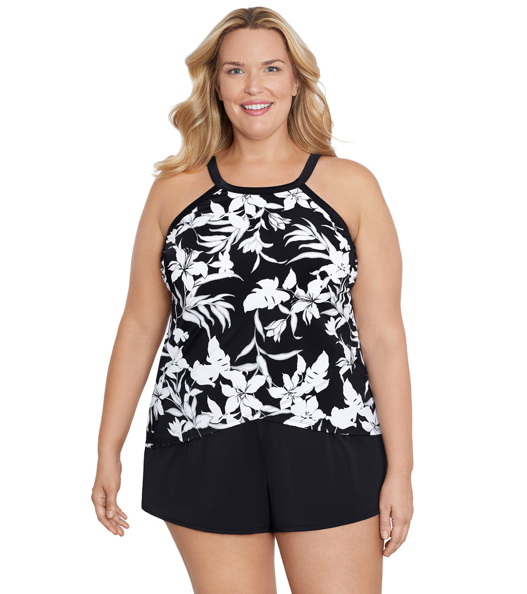 Shape Solver By Penbrooke Women's Plus Night Shade High Neck Tankini ...