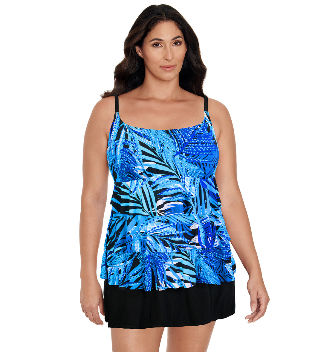 Longitude Women's Jungle Boogie Ruffle Faux Skirtini Long One Piece ...
