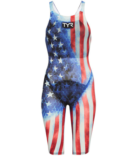 TYR Women's Avictor Supernova USA Open Back Tech Suit Swimsuit at ...