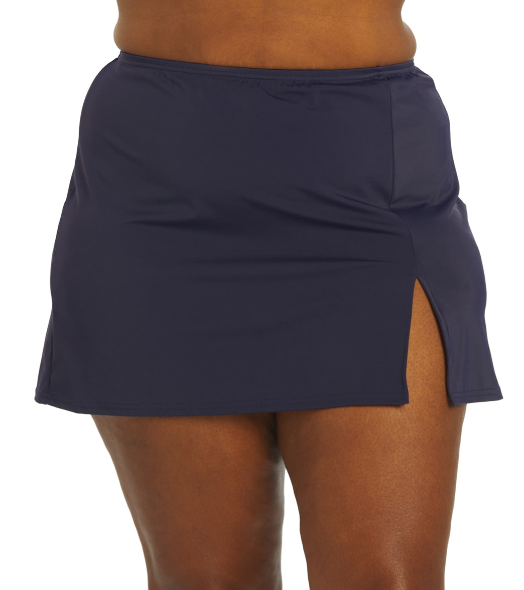 Fit4U Women's Plus Size Solid Swim Skirt With Slit at SwimOutlet.com