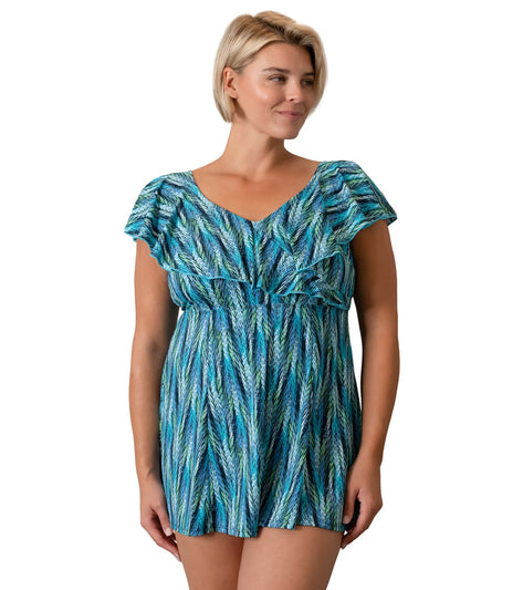 Fit4U Women's Plus Size Lexi Sleeved Surplice Empire Swim Dress at ...