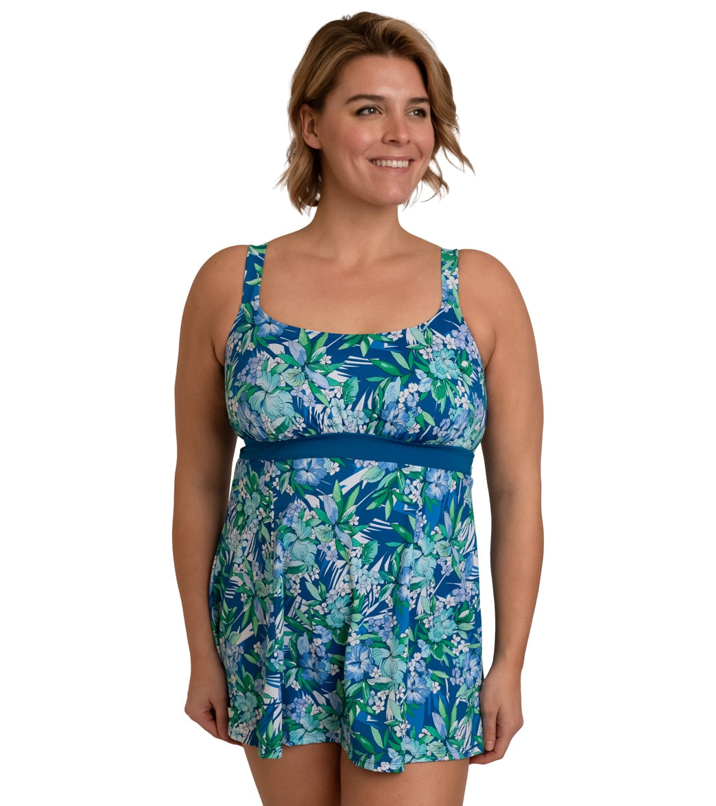 Fit4U Women's Plus Size Tango Empire Banded Swim Dress at SwimOutlet.com
