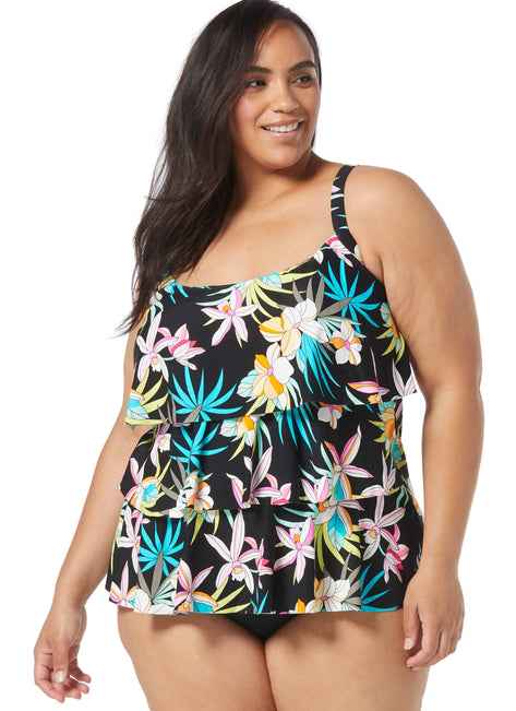 Beach House Women's Plus Size Tropic Bloom Floral Jane Ruffle Tankini ...
