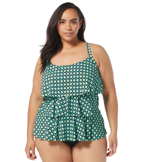 Beach House Women's Plus Size Tropic Bloom Twin Print Jane Ruffle ...