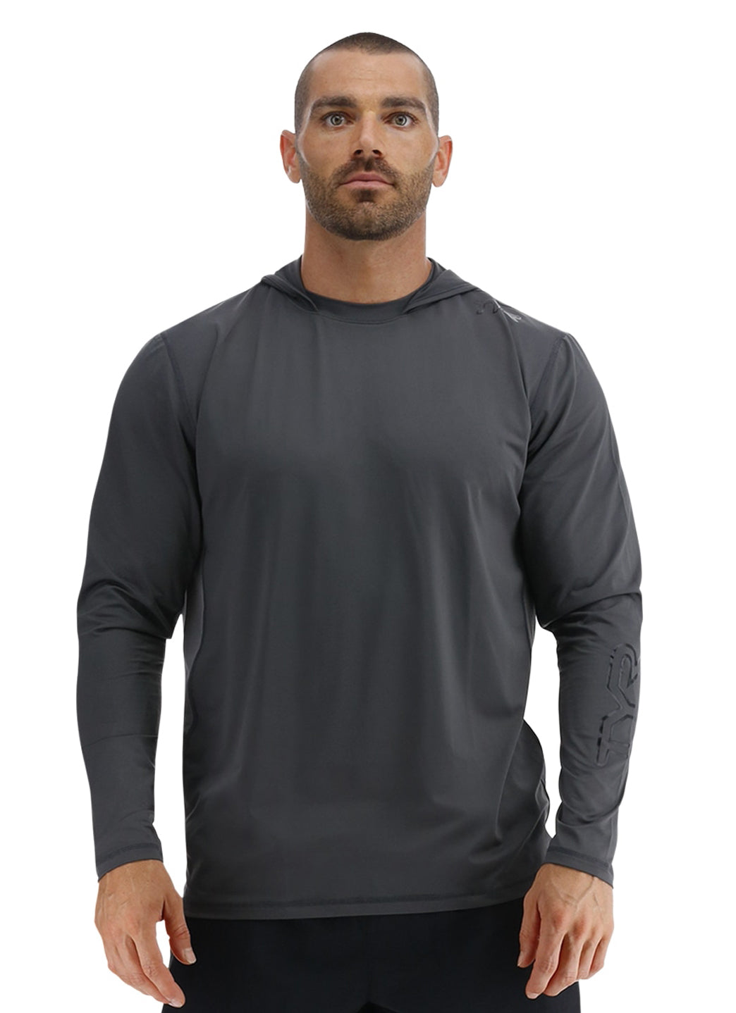 TYR Men's Solid SunDefense Hooded Long Sleeve UPF 50+ Swim Shirt at ...