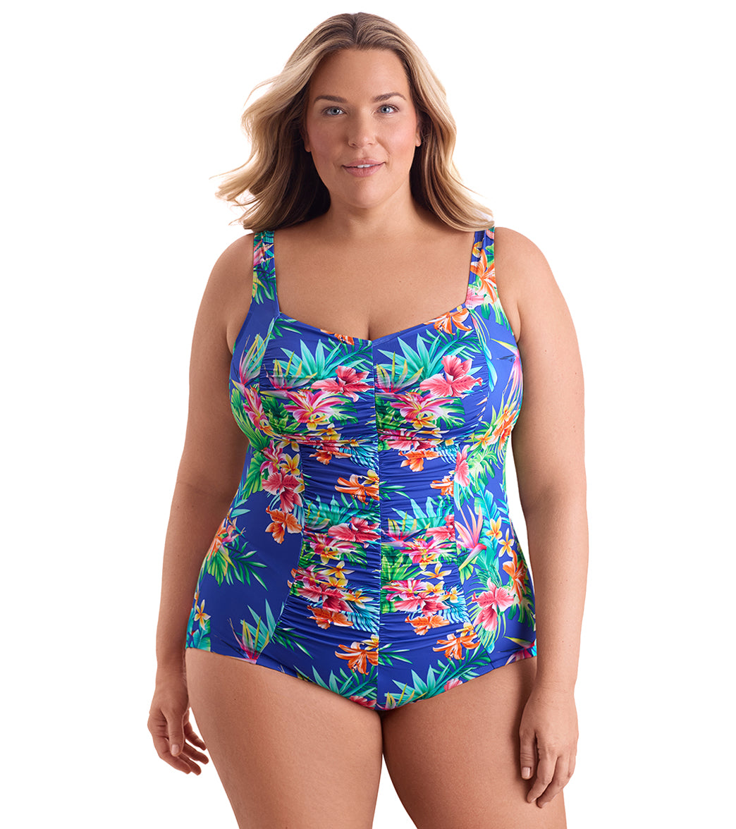 Shape Solver By Penbrooke Women's Plus Size Tropical Tendencies Shirred Front Princess Seam Girl ...