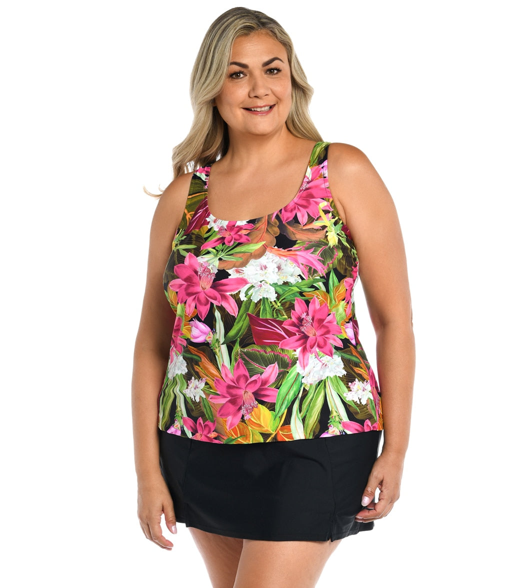 Maxine Women's Plus Size Exotic Jungle Scoop Neck Tankini Top at ...