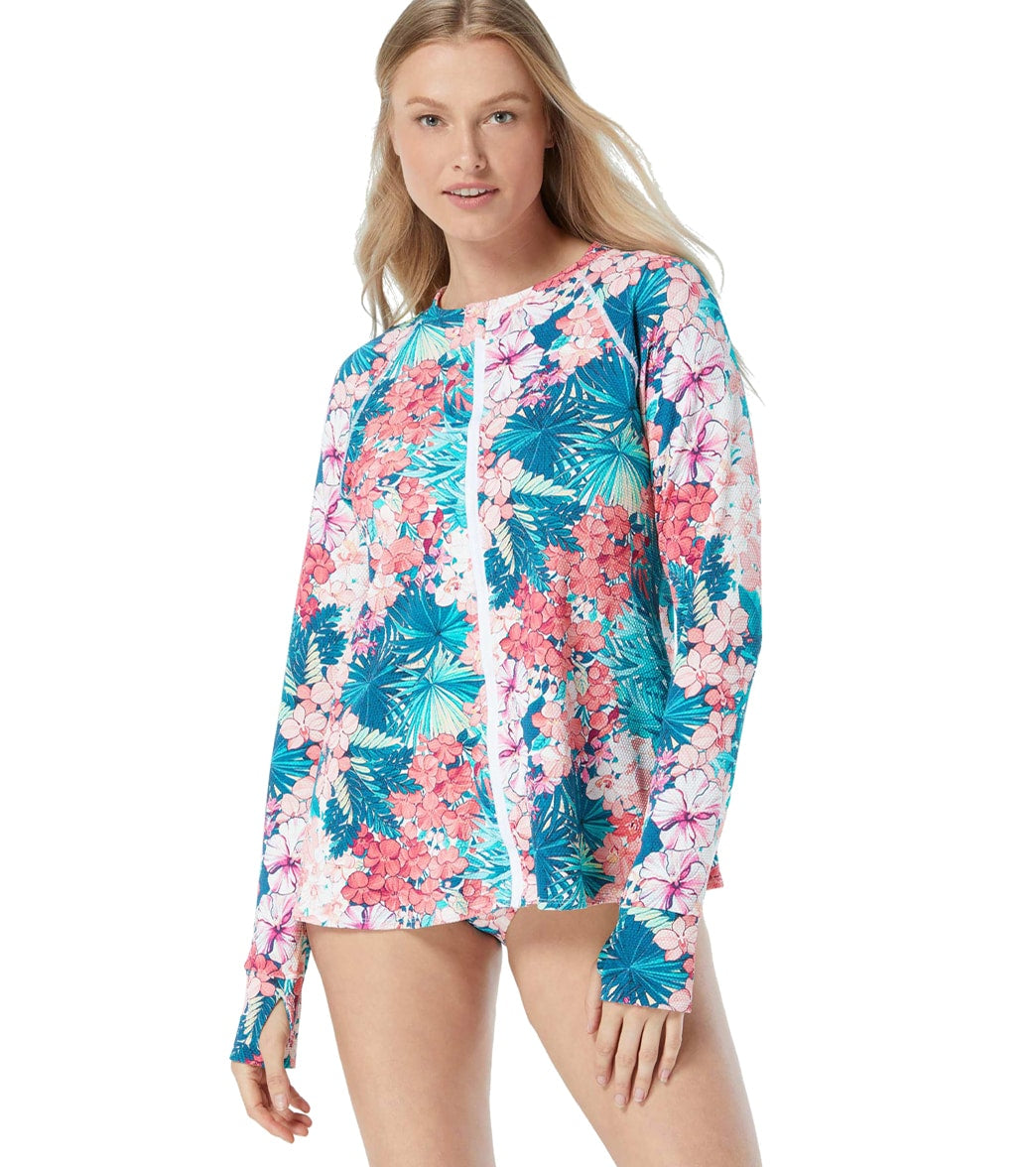 Beach House Women's Island Floral Pique Mary Long Sleeve Zip Front Rash ...