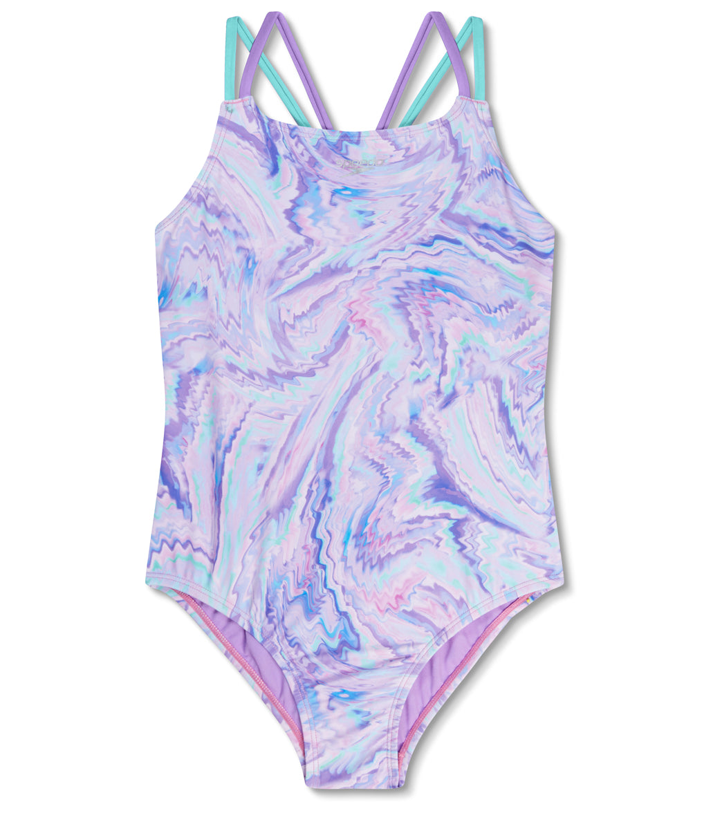 Speedo Girl's Printed Strappy One Piece Swimsuit (Little Kid, Big Kid ...