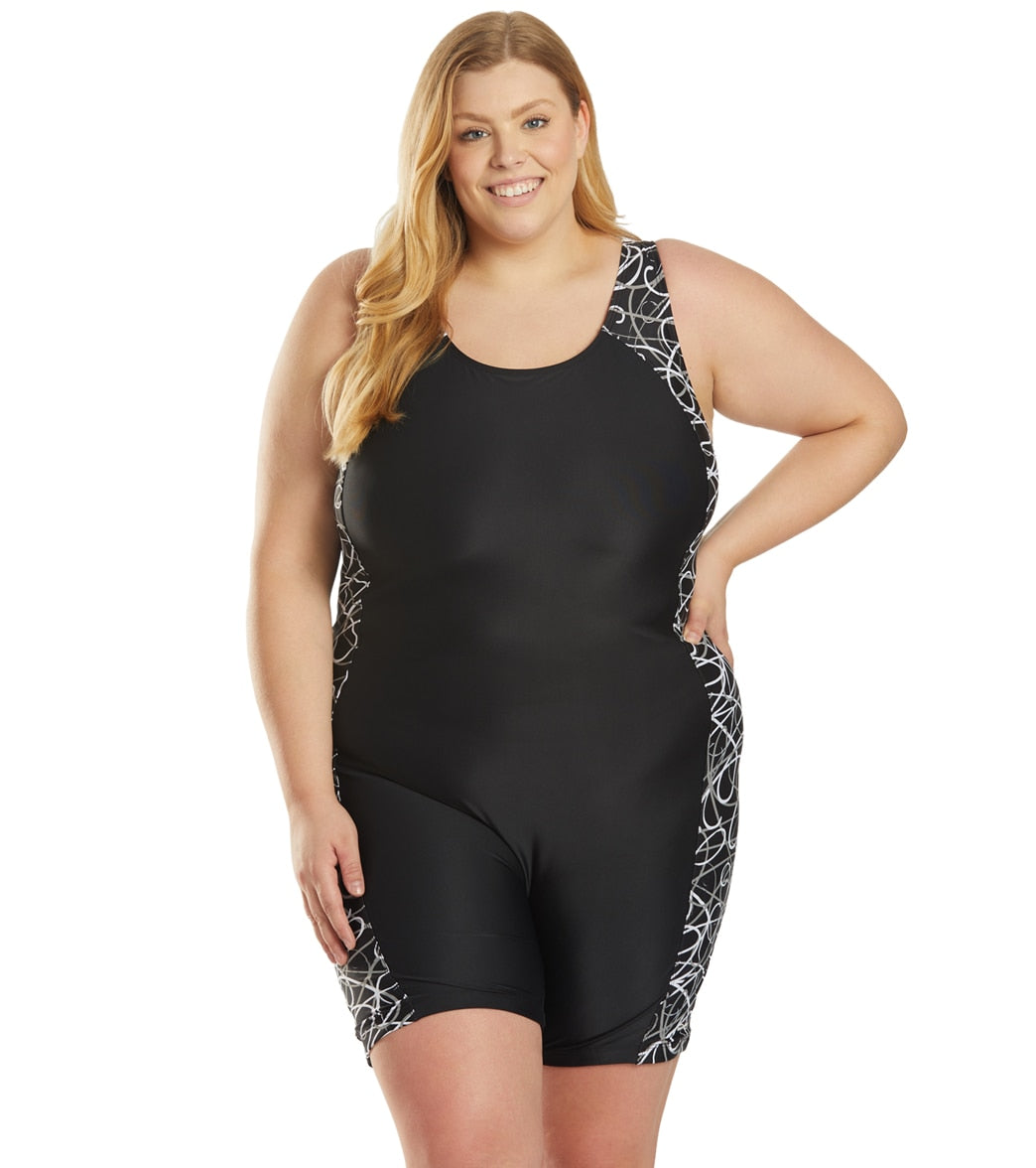 Waterpro Women's Plus Swirl Side Splice Unitard at SwimOutlet.com
