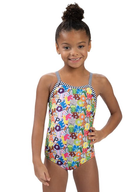 Dolfin Girls' Alphabet Printed One Piece Swimsuit (Toddler, Little Kid ...