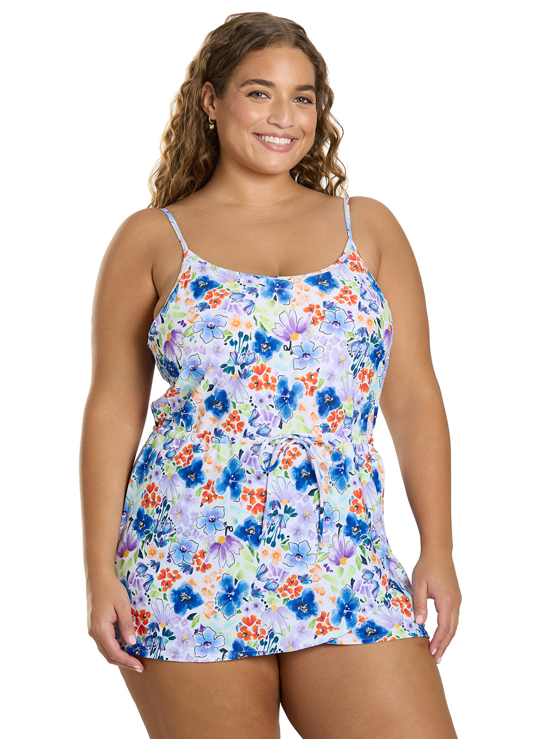 Sporti Plus Size Starlet Printed Tummy Control Swim Dress at SwimOutlet.com