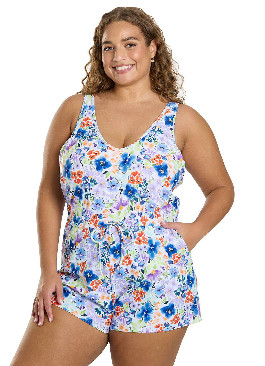 Sporti Plus Size Starlet Printed Tummy Control Swim Romper at ...
