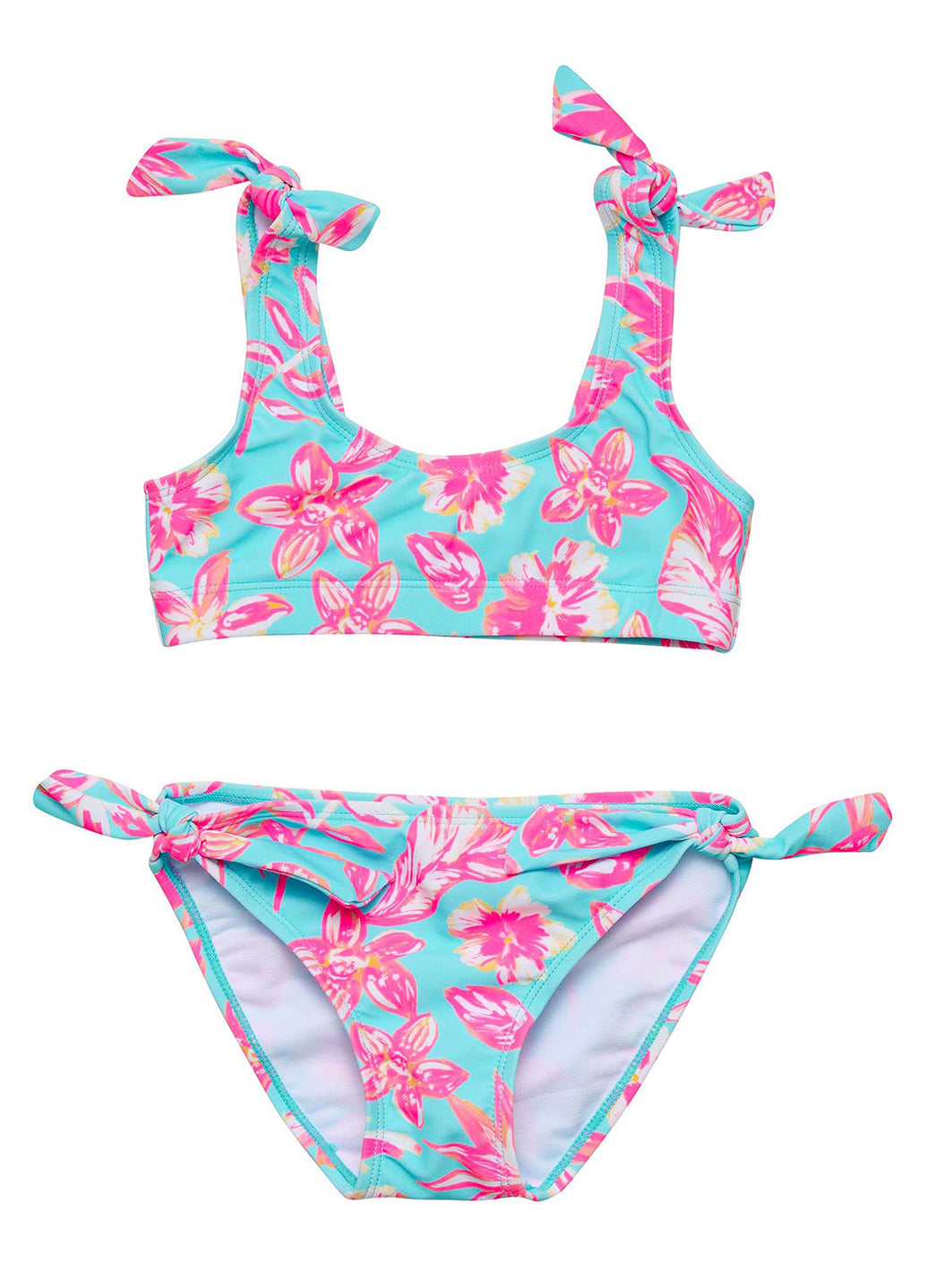Snapper Rock Girls' Tropical Glow Sustainable Crop Two Piece Bikini Set ...
