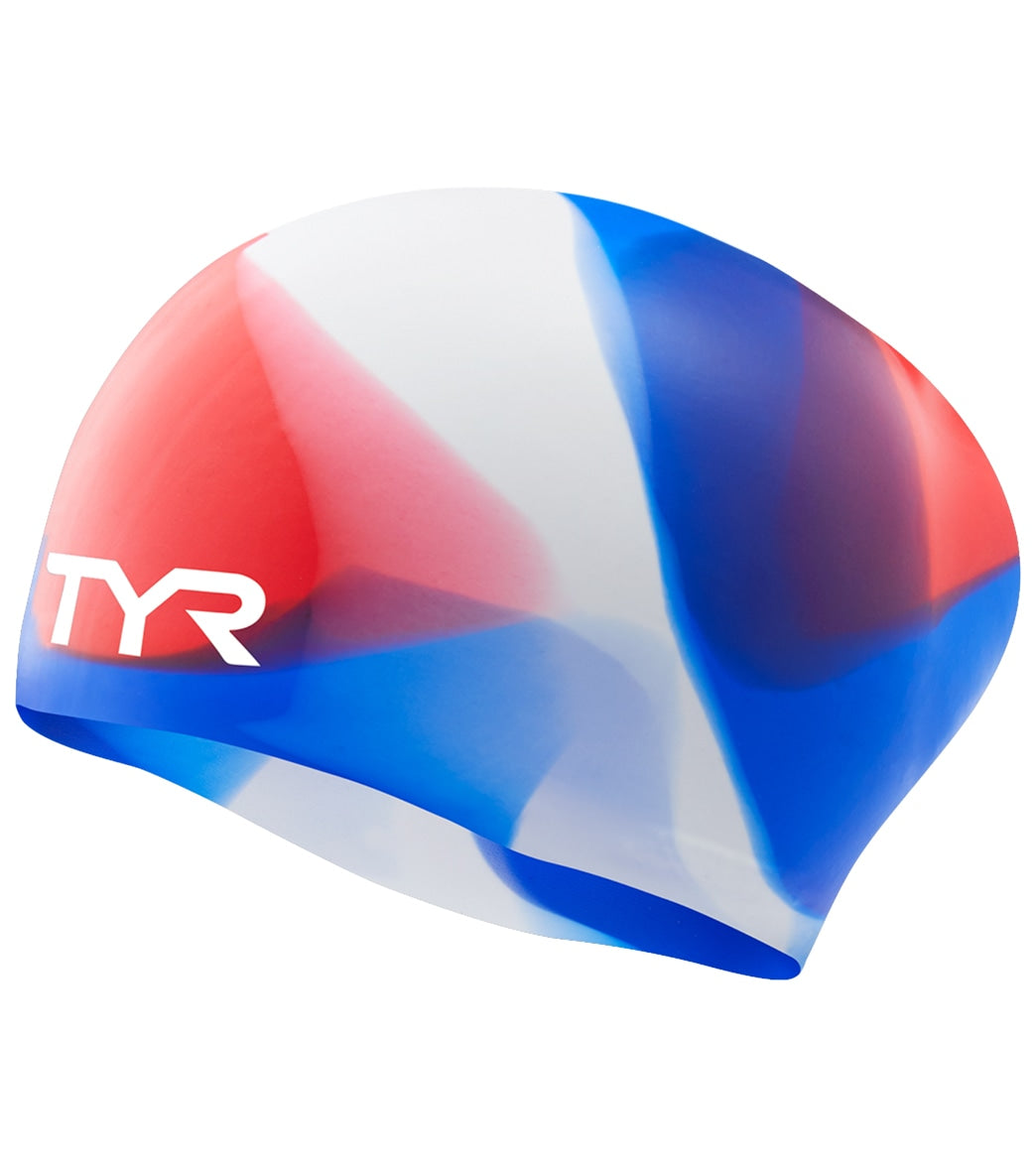 TYR Tie Dye Long Hair Silicone Junior Swim Cap at SwimOutlet.com