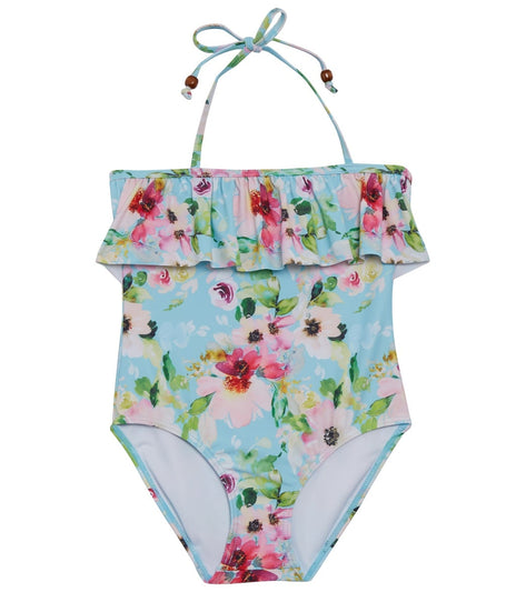 Snapper Rock Girls' Watercolor Floral Frill Halter One Piece Swimsuit ...