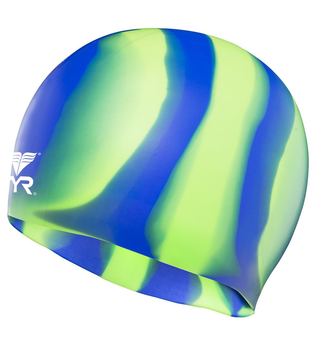 TYR Multicolor Long Hair Silicone Swim Cap at SwimOutlet.com