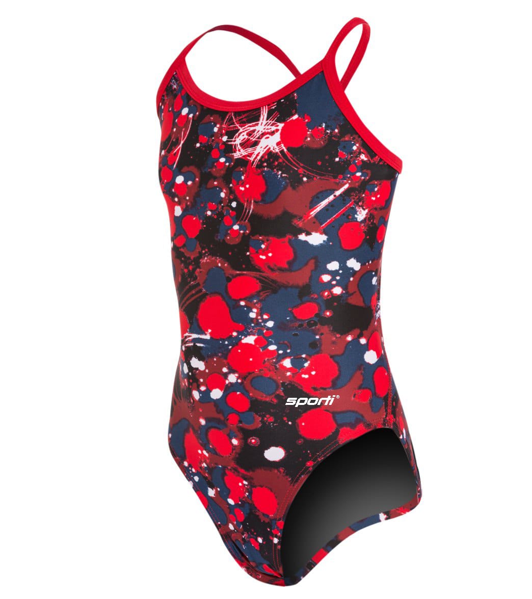 Sporti Paint Splatter Thin Strap One Piece Swimsuit Youth (22-28) at ...