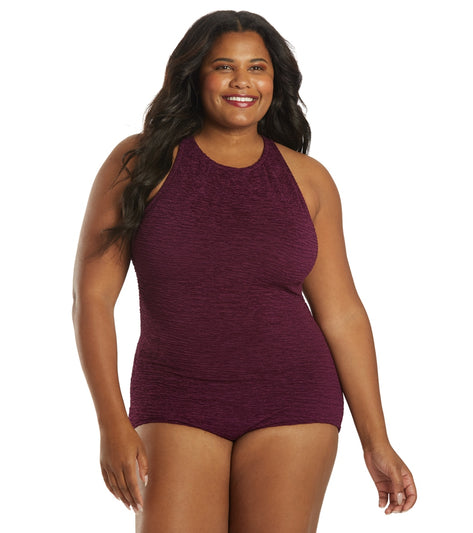 Penbrooke Krinkle Plus Size Chlorine Resistant High Neck One Piece ...