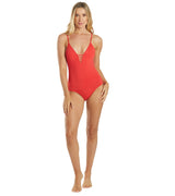 Quintsoul Women's Essentials V Neck Cross Back One Piece Swimsuit at SwimOutlet.com