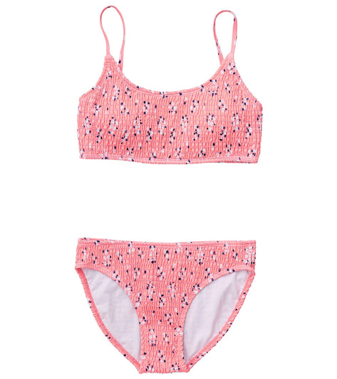Snapper Rock Girls' Ditsy Coral Shirred Bikini Set (Little Kid, Big Kid ...
