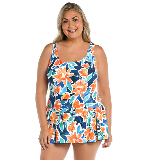 Maxine Women's Plus Size Joyful Blooms Princess Seam Swim Dress at ...