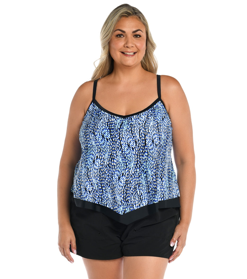 Maxine Women's Plus Size Tidal Wave Flutter Tankini Top at SwimOutlet.com