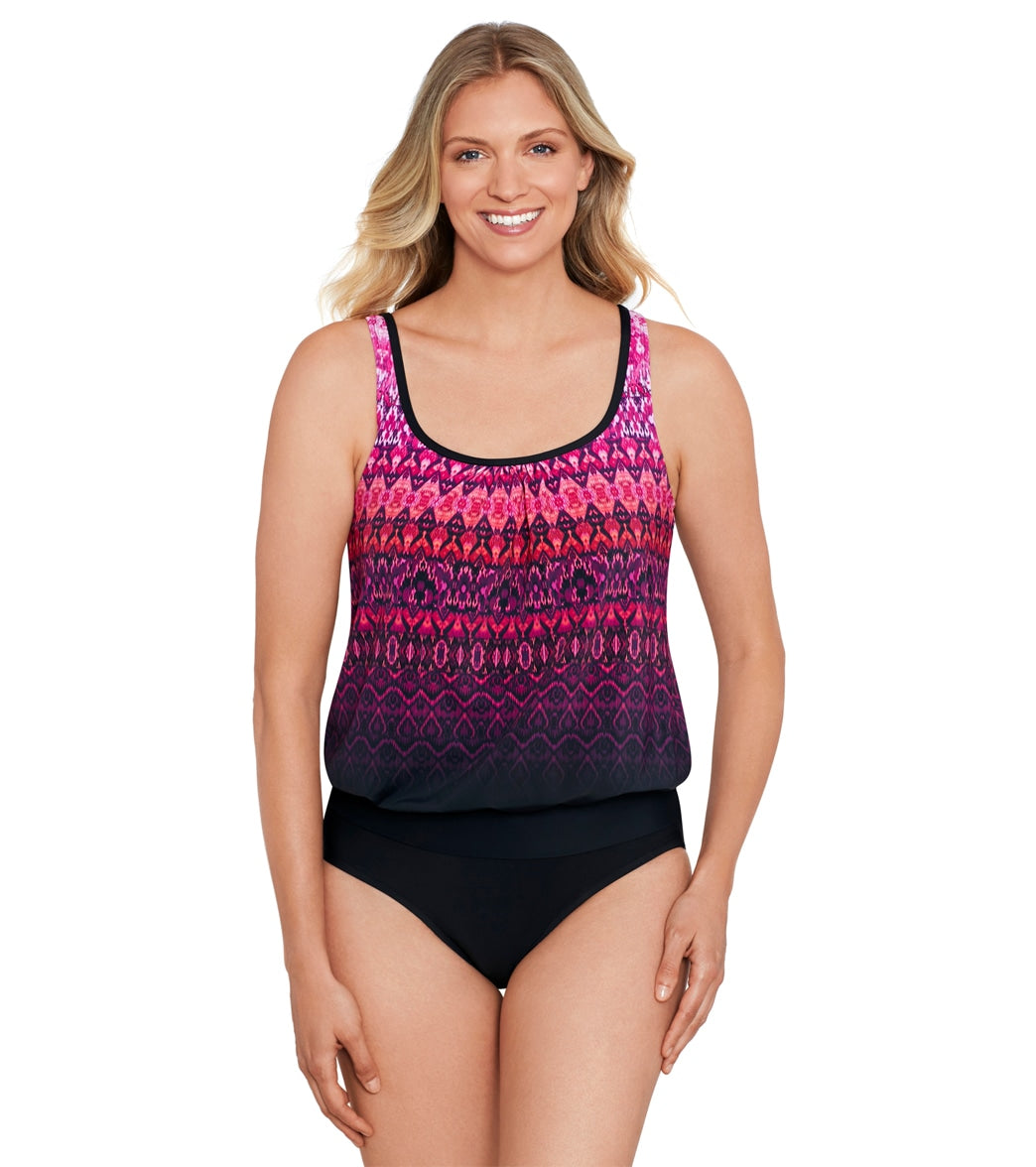 Shape Solver By Penbrooke Women's Biased View Shirred Neck Blouson ...