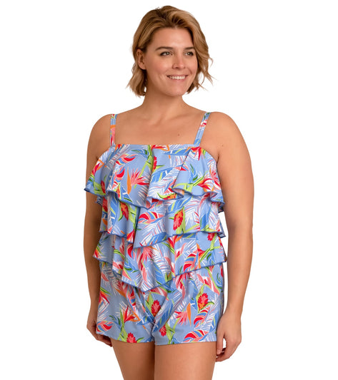 Fit4U Women's Plus Size Dawn 3 Tier V Hem Bandeau Romper at SwimOutlet.com