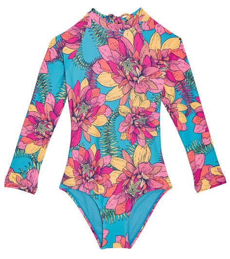 Beach Lingo Girls' Go-Go-Lotus Long Sleeve One Piece Swimsuit (Big Kid ...