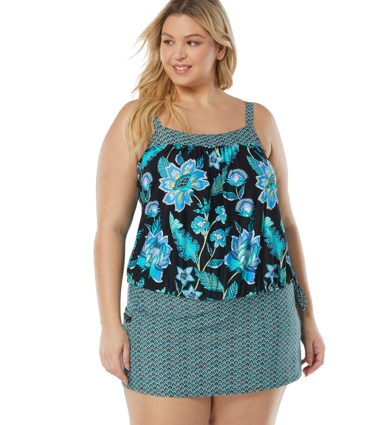 Beach House Women's Plus Size Vineland Floral Audrey Blouson Draw Cord ...