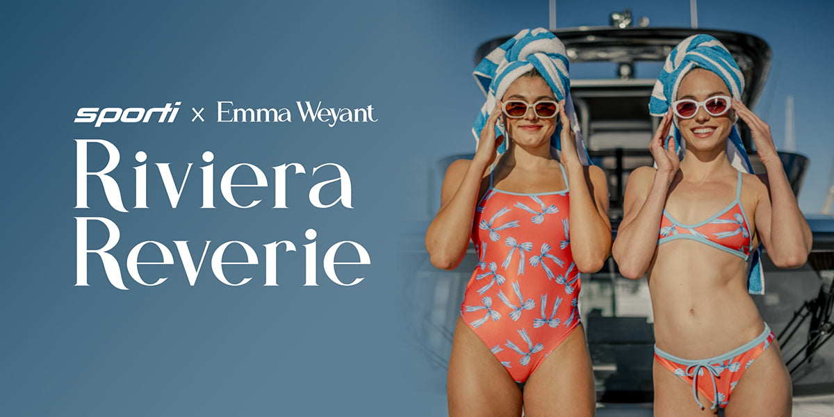 Sporti x Emma Weyant Riviera Reverie Collection: Swimsuits, Swim Caps, and Apparel
